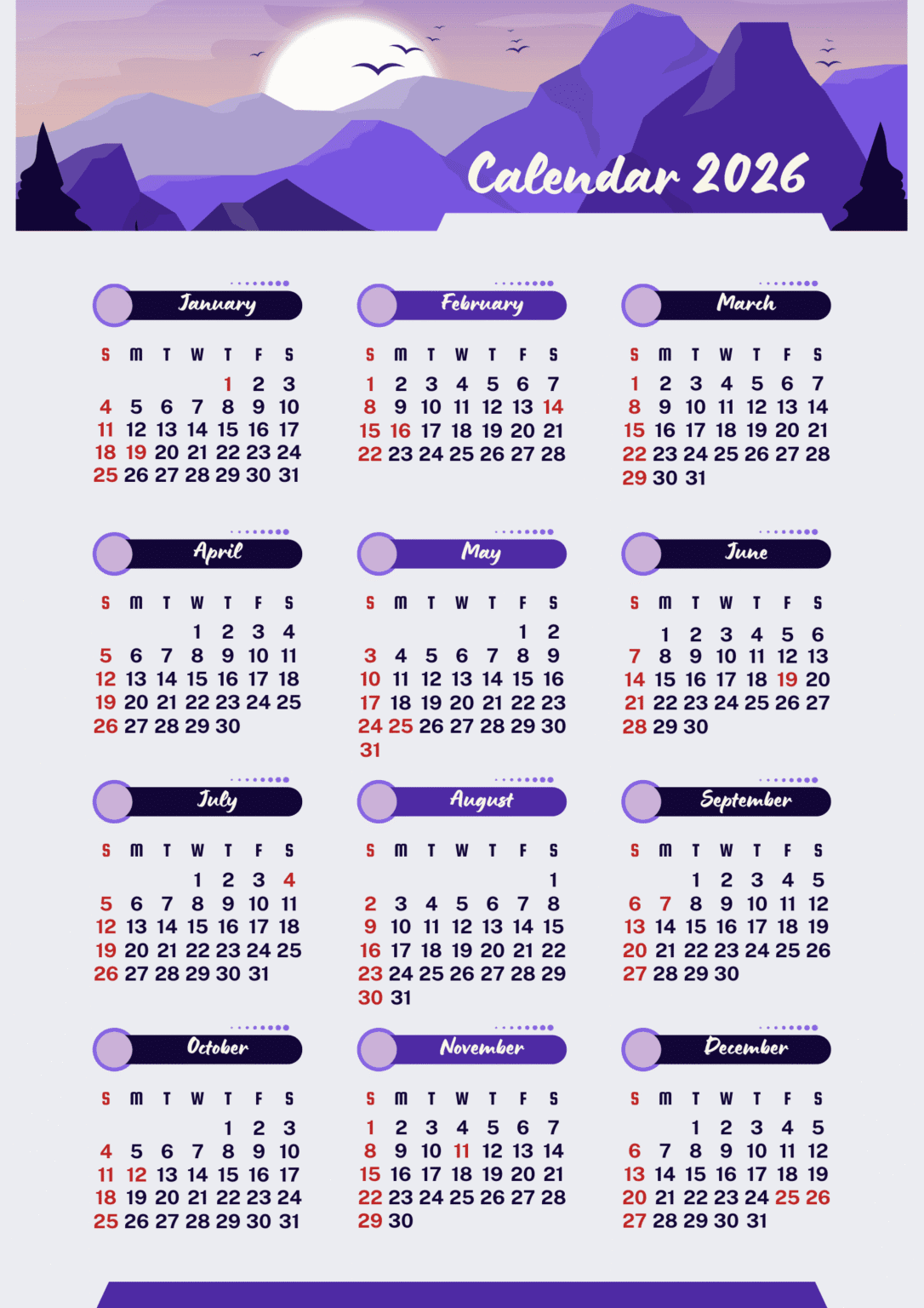 Free 2026 Calendar - United States